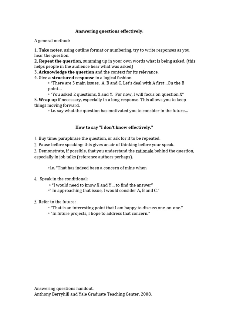 Public Speaking I Answering Questions | PDF