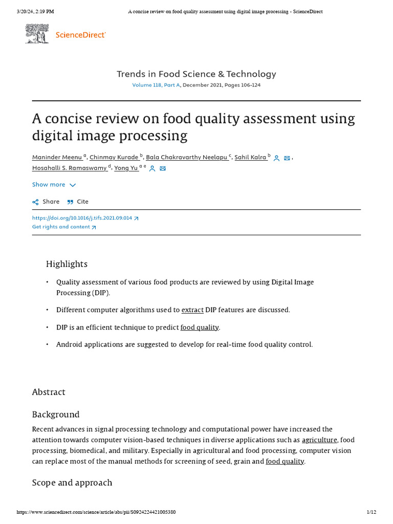 2021 - A Concise Review On Food Quality Assessment Using Digital Image Processing ...