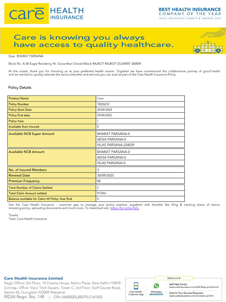 Policy Details: Product Name Policy Number Policy Start Date Policy End ...