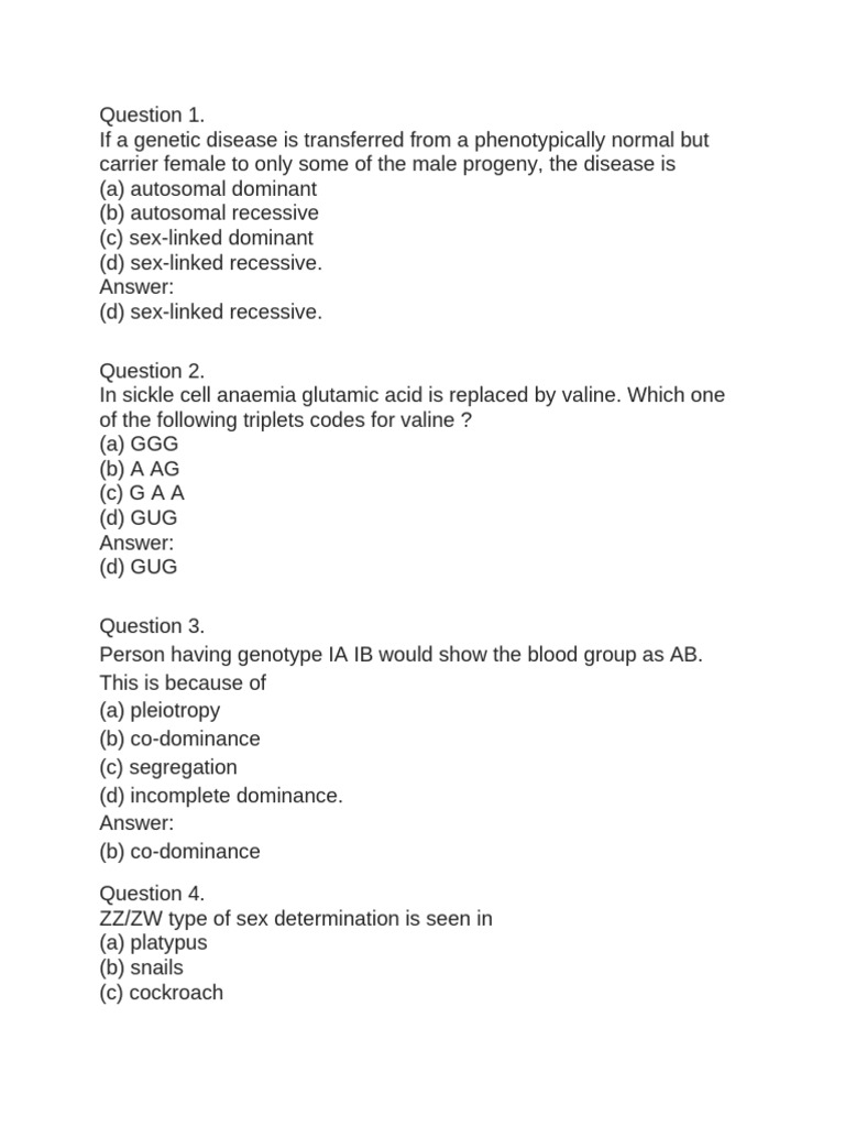 Principles of Inheritance and Variation MCQ's | PDF | Dominance (Genetics) | Zygosity