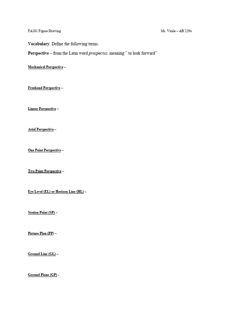 Fall 2023 Perspective Vocabulary | PDF