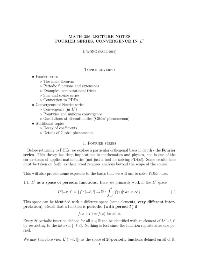 Math356 Fourier Series Convergence In L2 Pdf Fourier Series Functions And Mappings