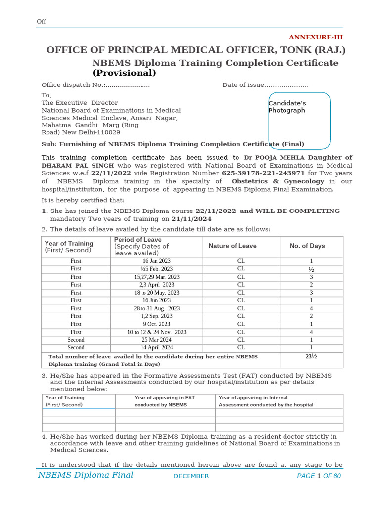 Provisinal Complition POOJA MAHLA | PDF | Health Care | Medicine
