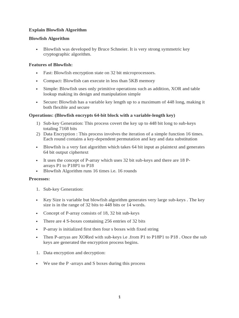 Explain Blowfish Algorithm | PDF | Key (Cryptography) | Computer Security
