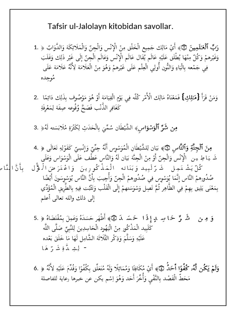 Jalolayn Savollar | PDF