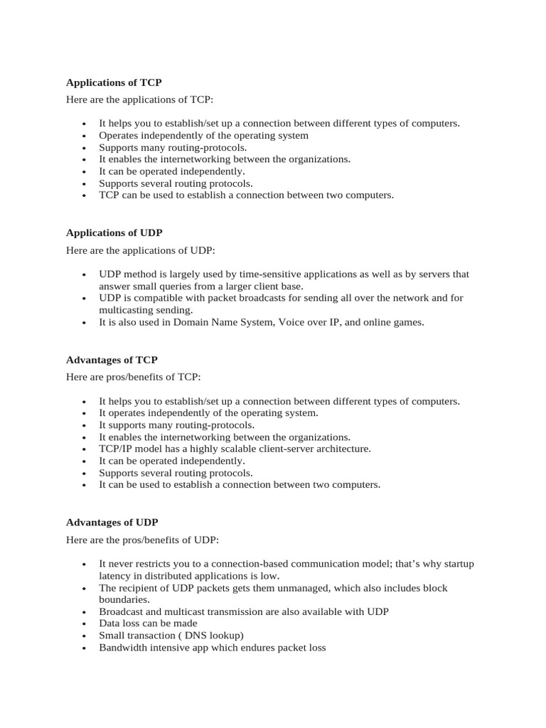 TCP vs UDP: Pros, Cons & Use Cases | PDF | Transmission Control ...