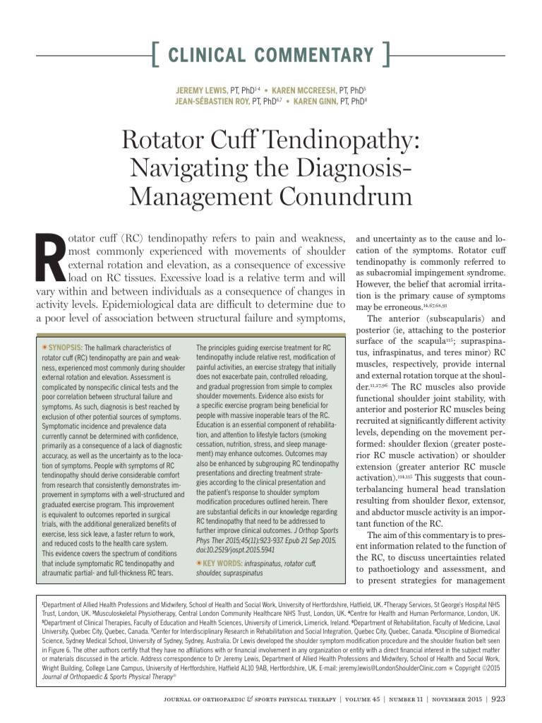 Ginn Et Al 2015 Rotator Cuff Tendinopathy Navigating The Diagnosis ...