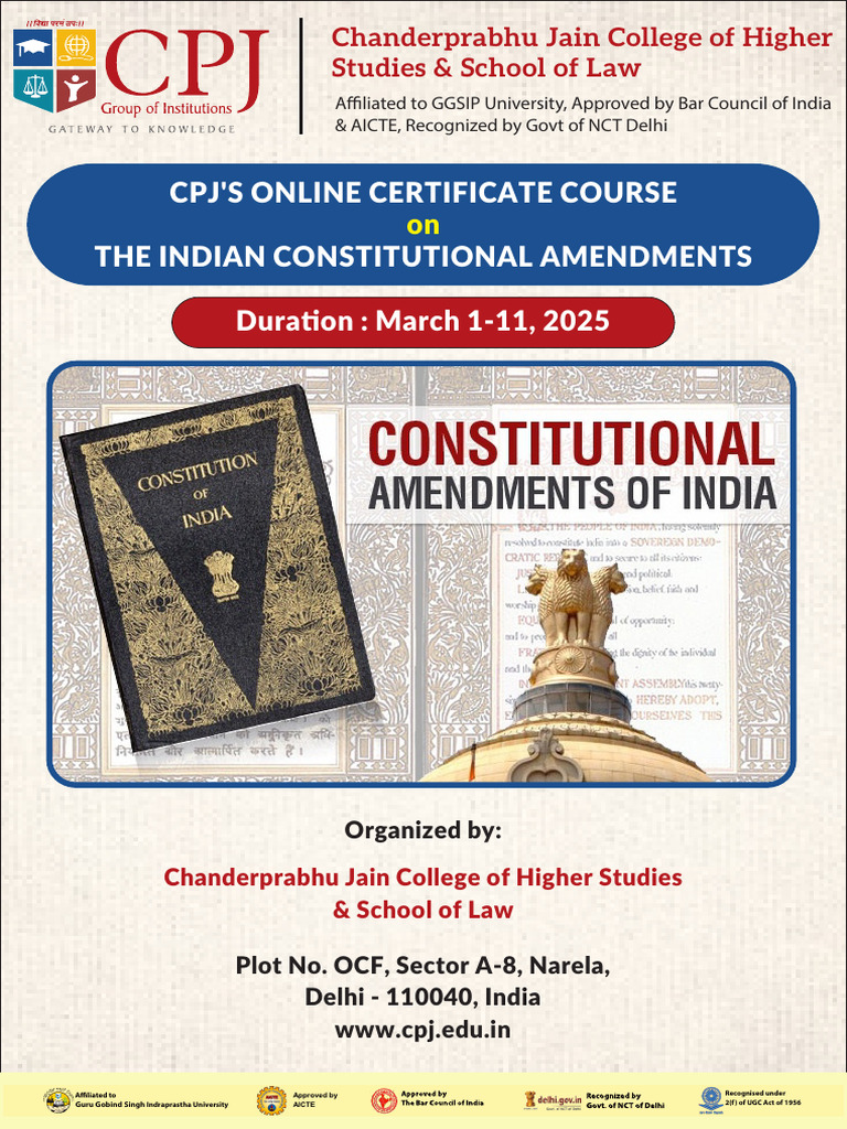 Online Certificate Course on the Indian Constitutional Amendments | PDF | Law School