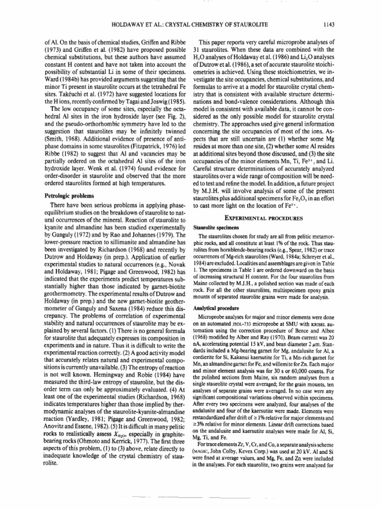 A model for the crystal chemistry of staurolite 2 | PDF | Iron ...