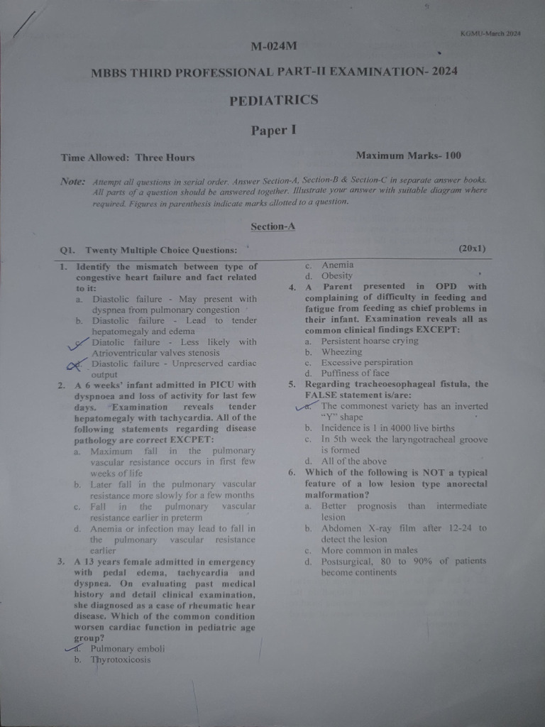 Kgmu 2024 Final Proff | PDF | Medical Specialties | Diseases And Disorders