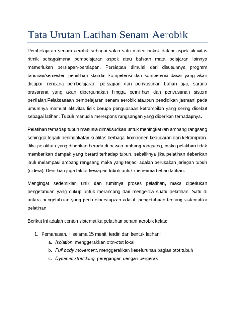 4 - Sistematika Latihan Senam Aerobik | PDF