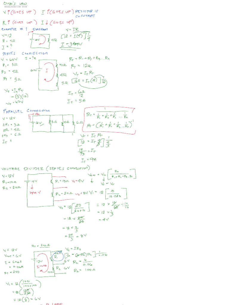 Review Circuits One Ohms Law Current and Voltage Divider | PDF