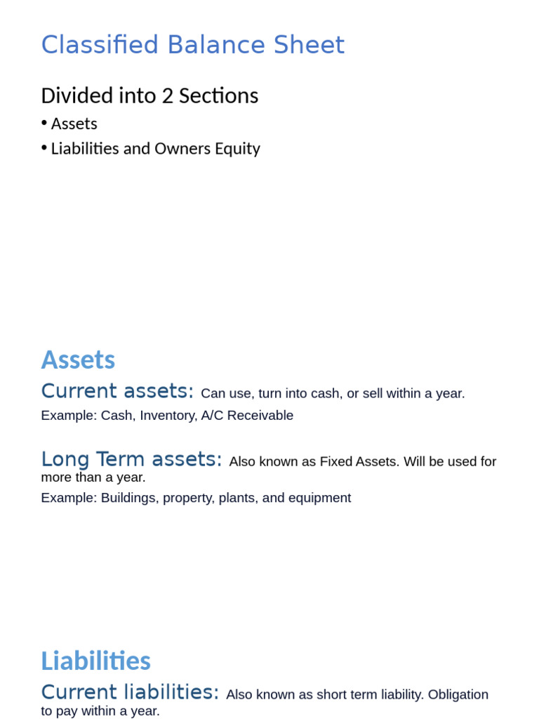 Classified Balance Sheet Overview | PDF