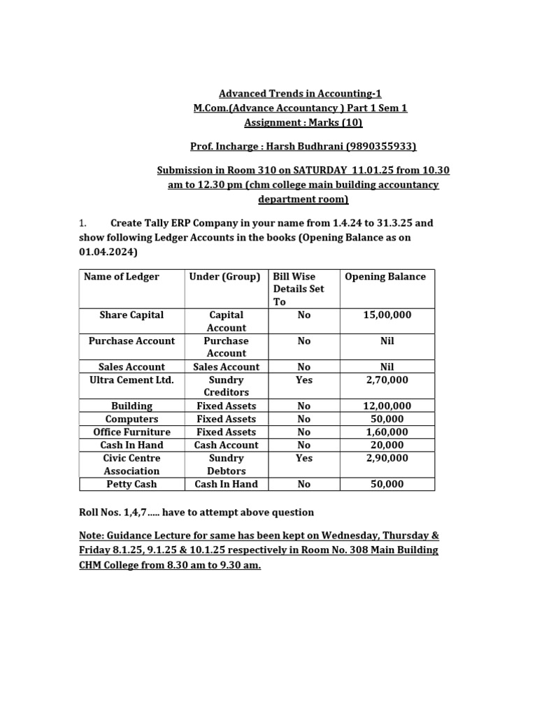 Mcom Part1 Adv Trends in Accounting 1 Assignment and Guidance Lecture Details 070125 | PDF