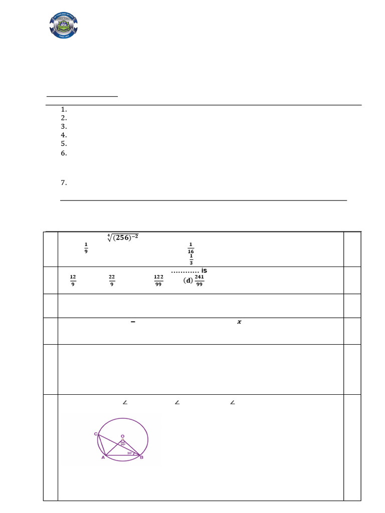 Class 9 Sample Paper 3 (2024-25) | PDF | Circle | Area
