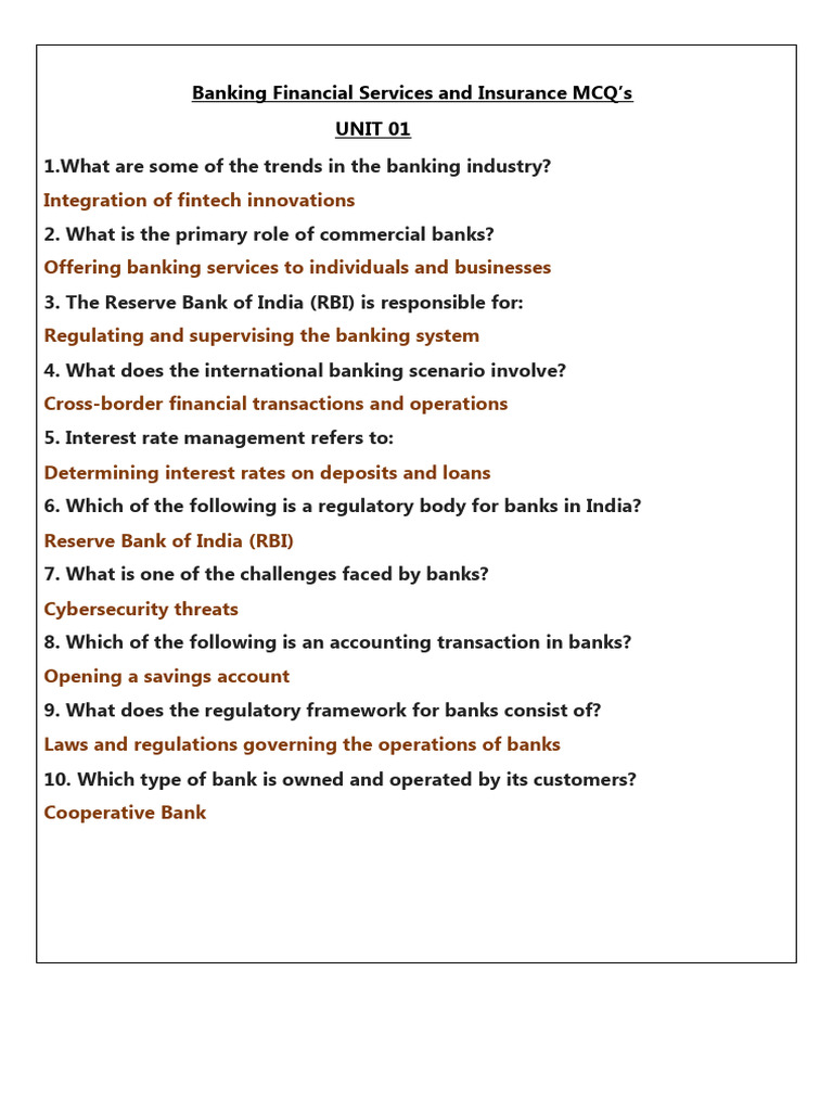 Banking Financial Services and Insurance MCQ's (1) | PDF | Insurance ...