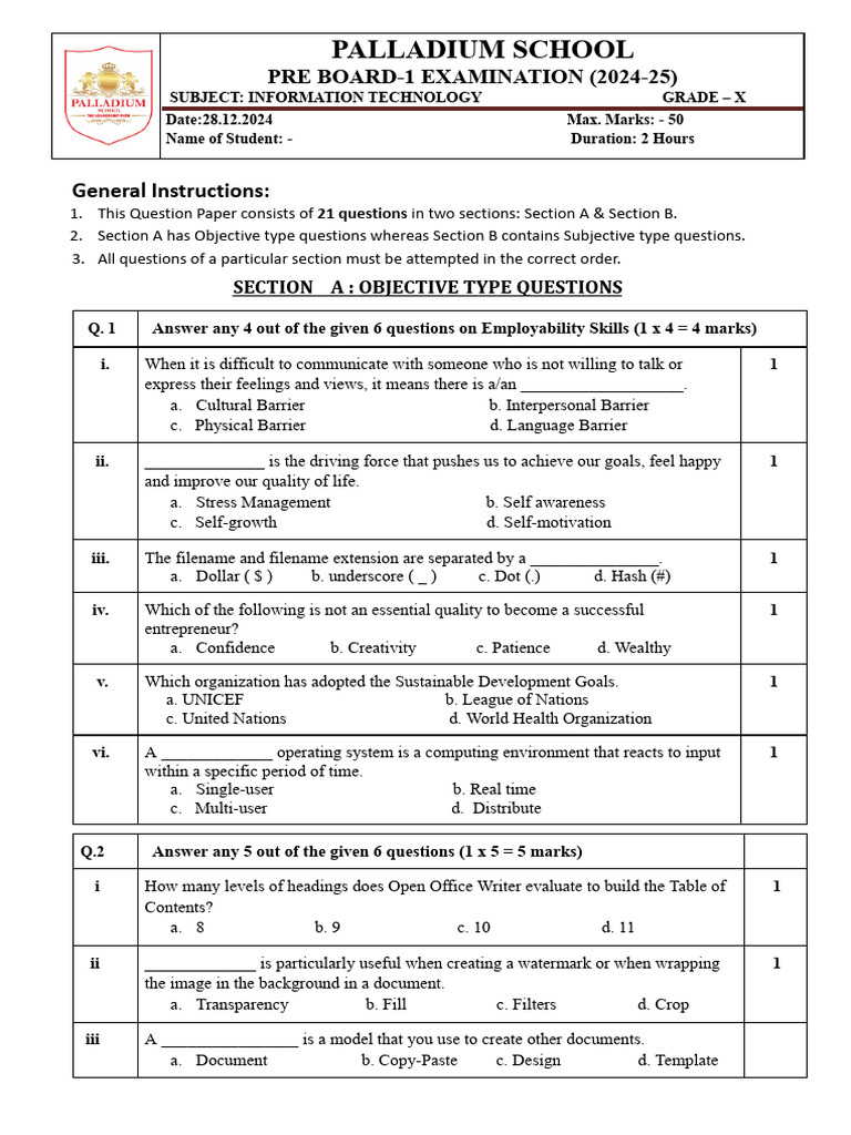 G-10 Preboard - 1 Q. Paper | PDF | Databases | Spreadsheet