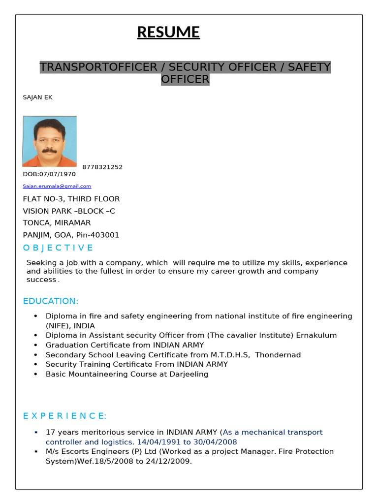Sajan Resume | PDF | Safety