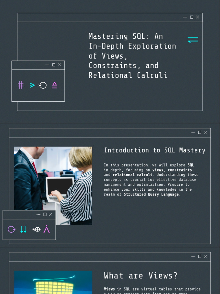 Slidesgo Mastering SQL An in Depth Exploration of Views Constraints and Relational Calculi ...