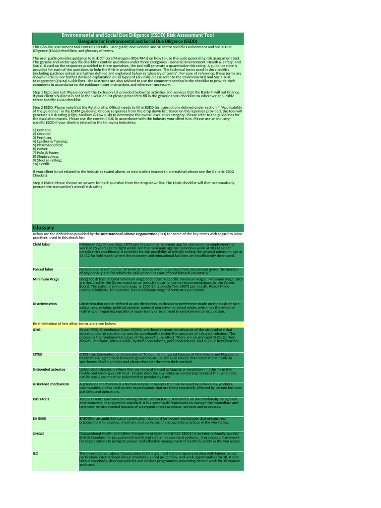 ESDD Risk Assessment User Guide | PDF | Greenhouse Gas | Employment