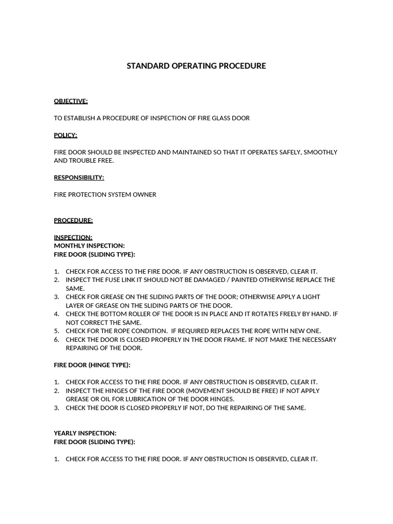SOP Fire Door Inspection | PDF