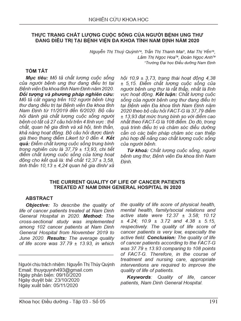 25 Thuc Trang Chat Luong Cuoc Song Cua Nguoi Benh Ung Thu Dang Dieu Tri Tai Benh Vien Da Khoa ...