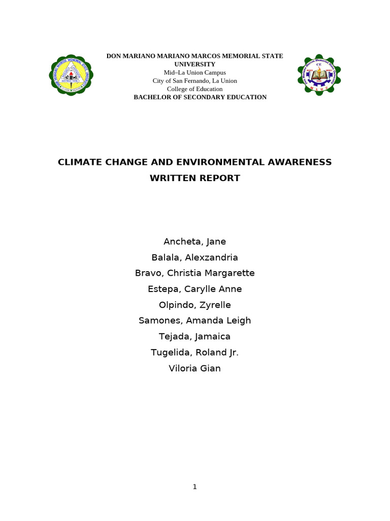 Climate Change and Environmental Awareness WR | PDF | Climate Change ...
