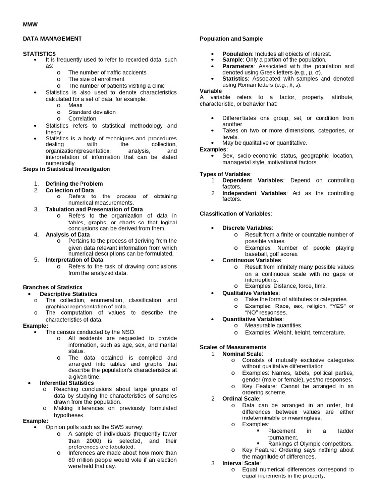 MMW | PDF | Variance | Statistics