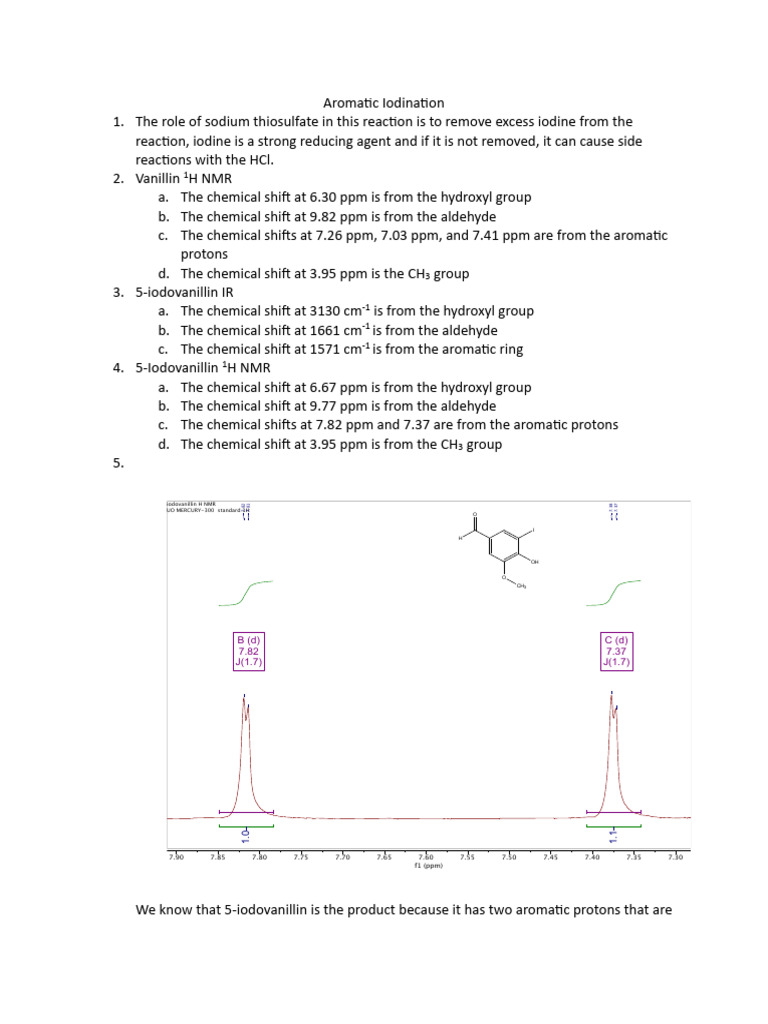 CH 348 Aromatic Iodination | PDF | Proton Nuclear Magnetic Resonance ...