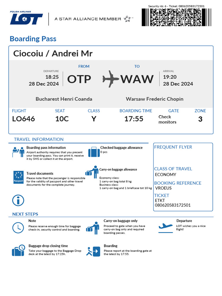 LOTboardingPass Ciocoiu Andrei | PDF | Transport | Aviation