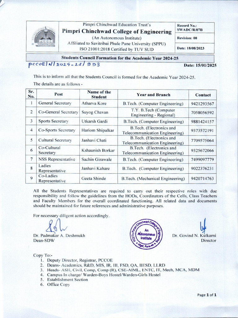 Students Council Formation For The Academic Year 2024-25 | PDF