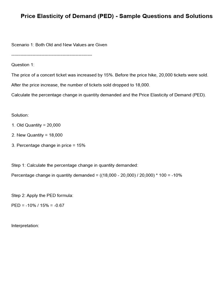PED Sample Questions and Solutions | PDF | Price Elasticity Of Demand ...