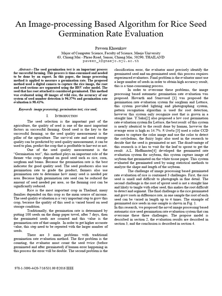 2016 - An Image-Processing Based Algorithm For Rice Seed Germination Rate Evaluation | PDF ...