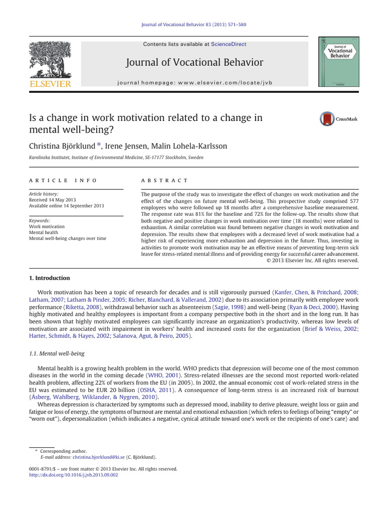 Is A Change in Work Motivation Related T | PDF | Occupational Burnout ...