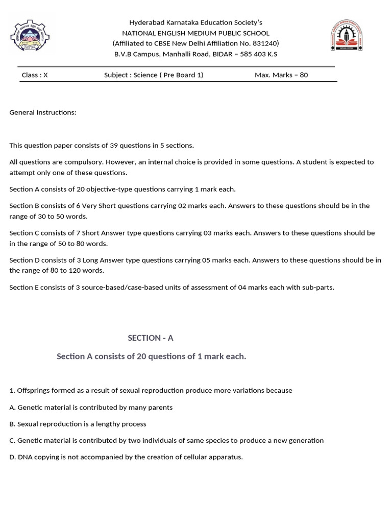 Science Question Paper Preboard Final | PDF | Salt (Chemistry) | Sodium ...