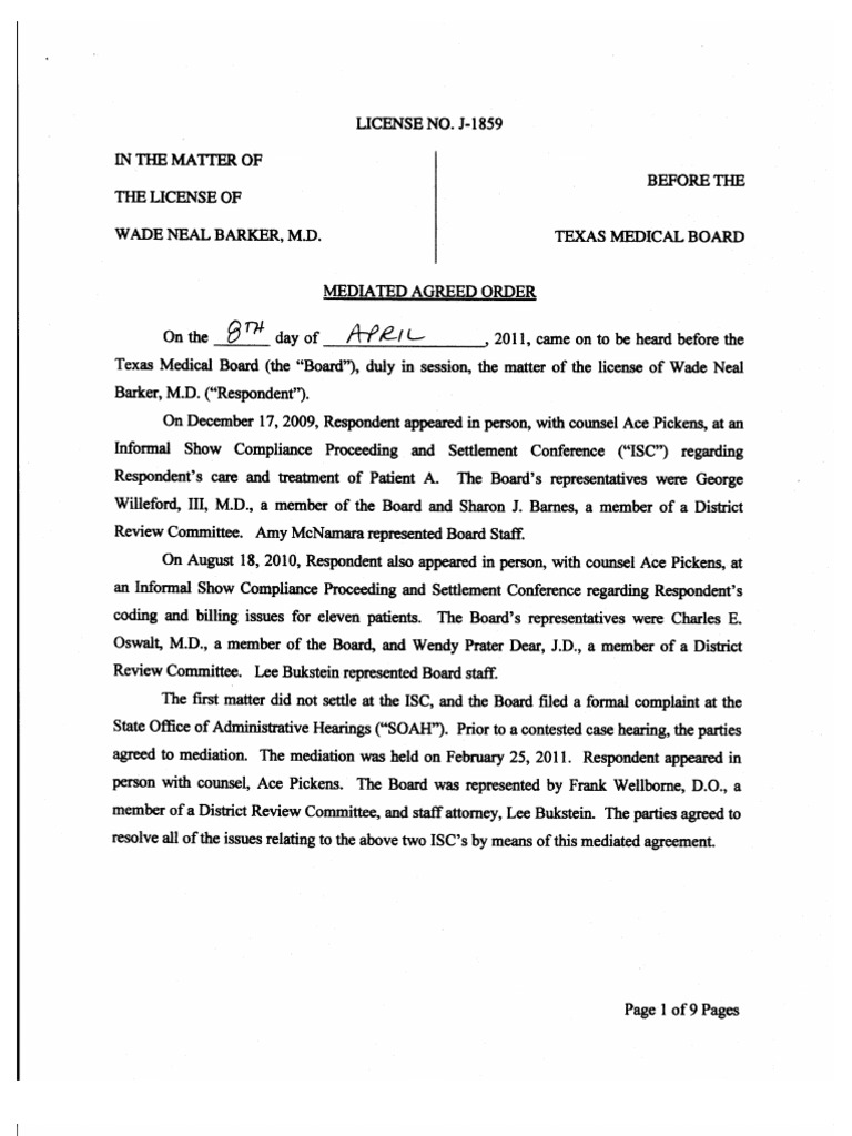 Wade Barker Board Order | PDF