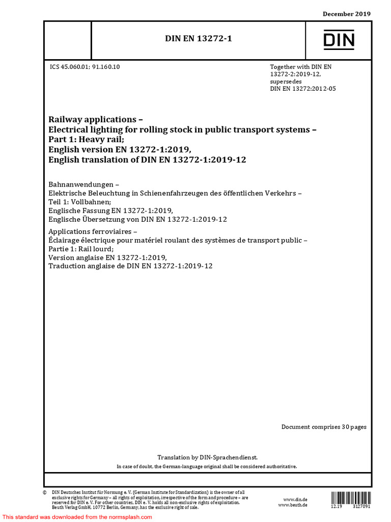 EN 13272-1: Heavy Rail Lighting Standards | PDF | Lighting | Light