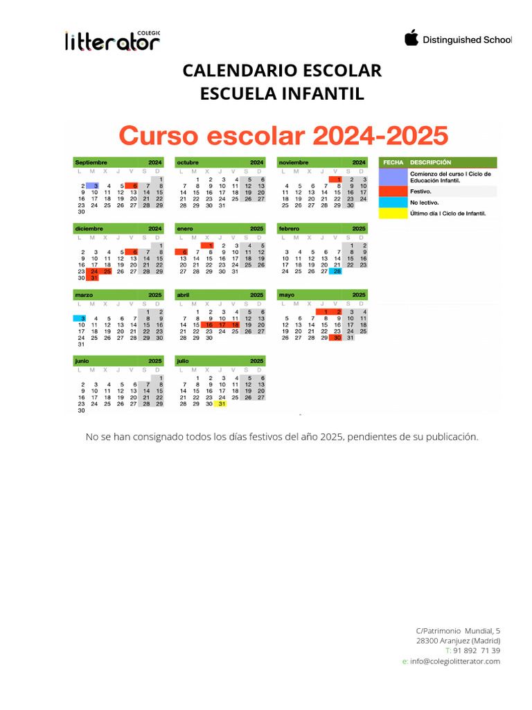 2024-25 Calendario Escolar Escuela | PDF
