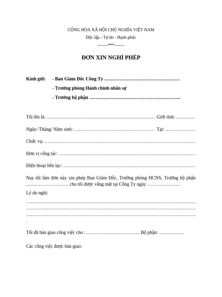 Mau Don Xin Nghi Phep 06 | PDF