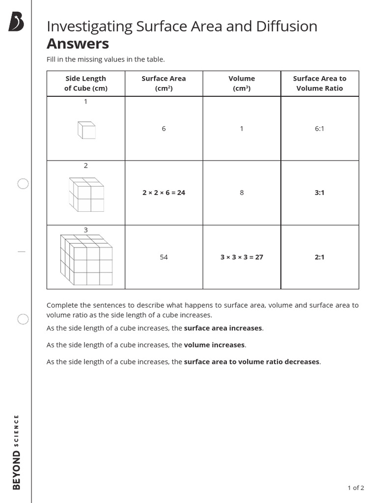 Investigating Surface Area and Diffusion Foundation Worksheet Answers ...