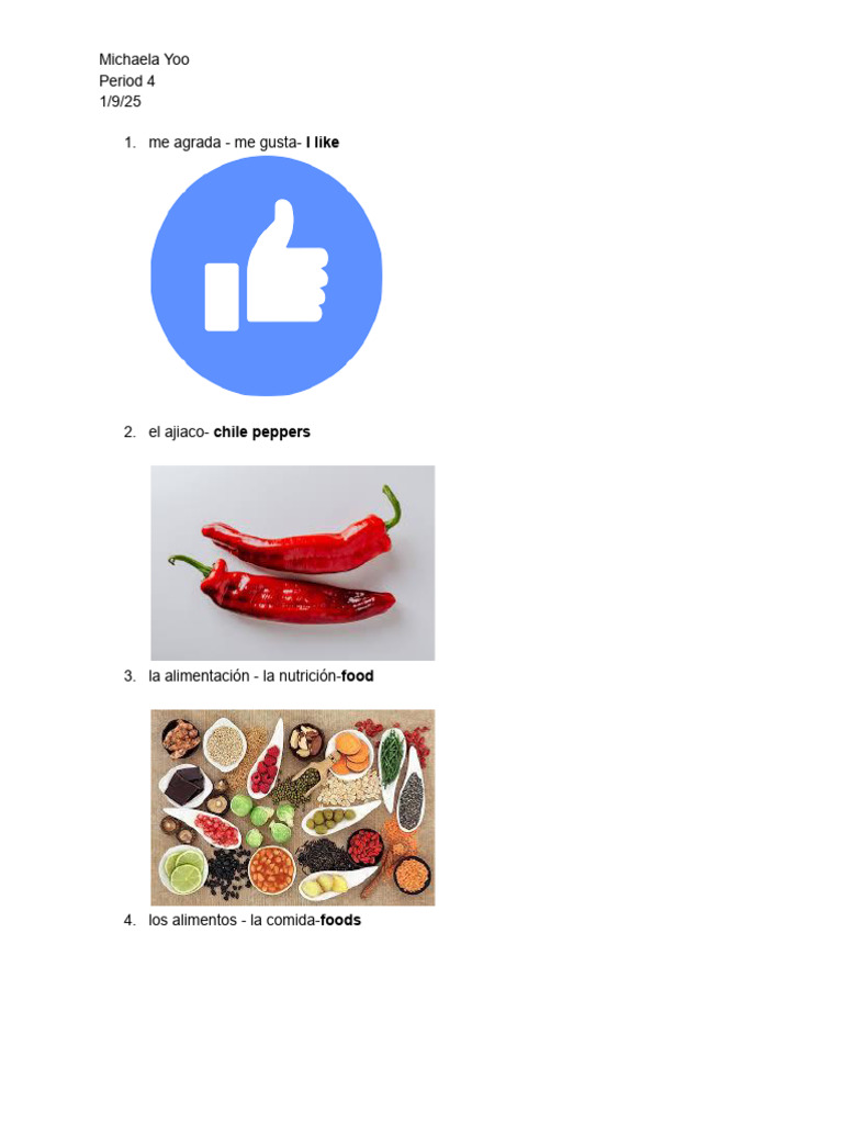 Vocabulario de Comida y Nutrición | PDF | Alimentos
