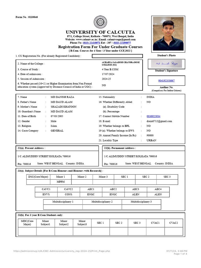 Registration Form | PDF | Kolkata