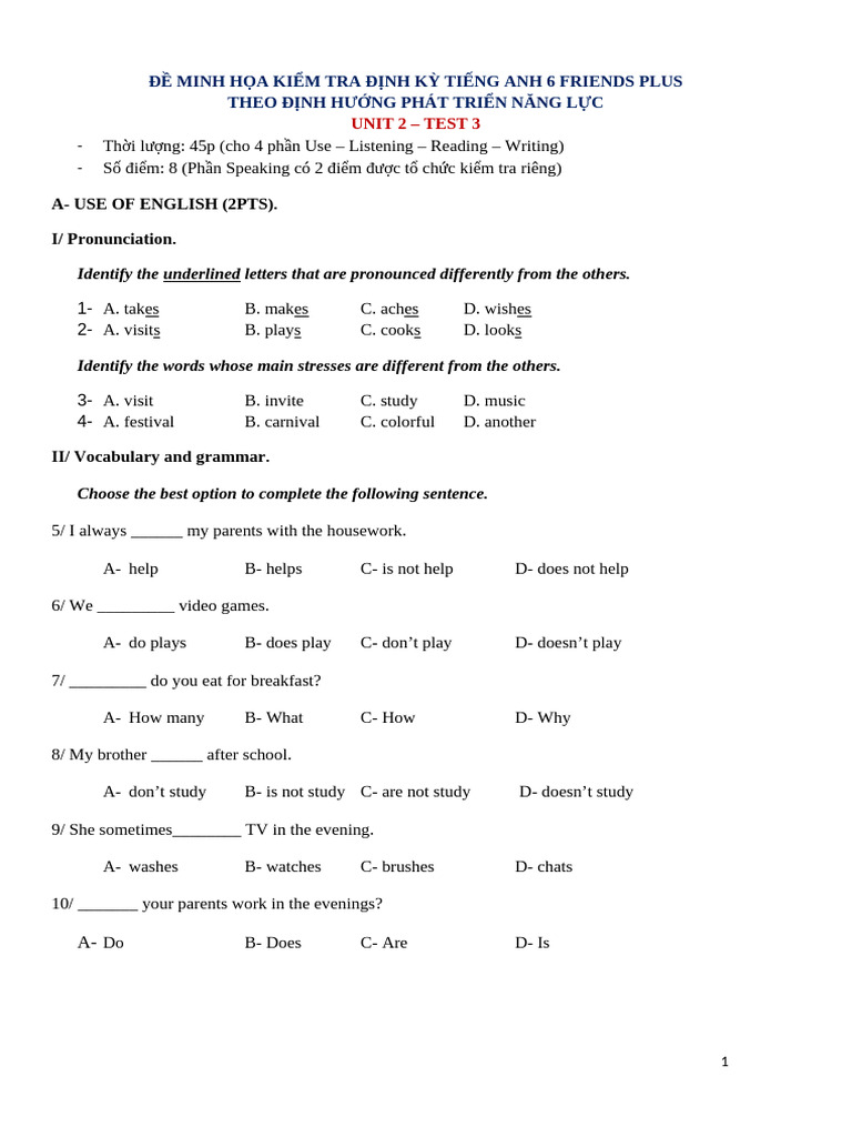 English Test for Grade 6 - Unit 2 | PDF | Human Communication | Linguistics