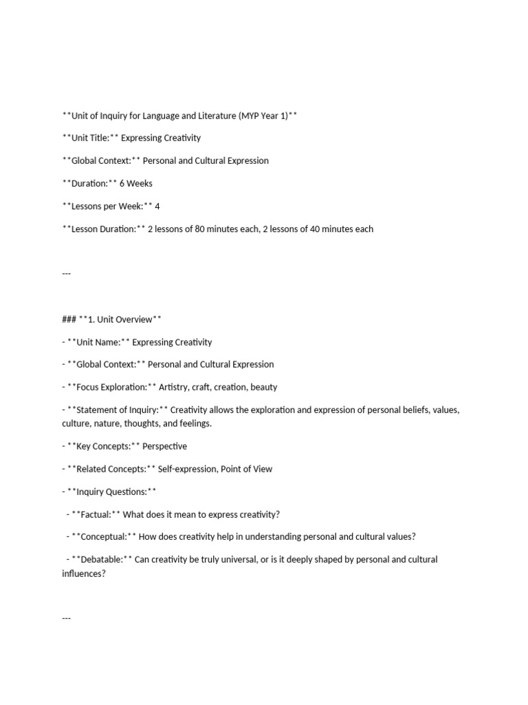 MYP Year 1 Poetry Creativity Unit | PDF | Poetry | Creativity