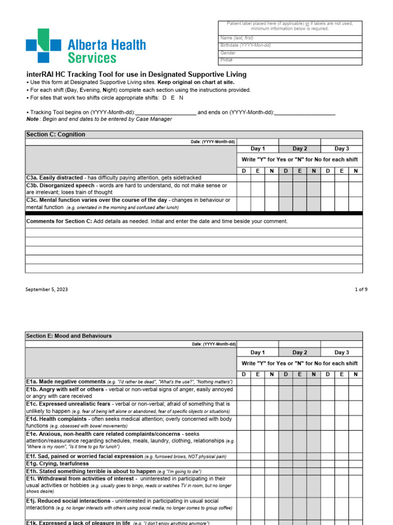 Tms SH CCC Interrai HC DSL Tracking Tool Form | PDF | Urinary Incontinence