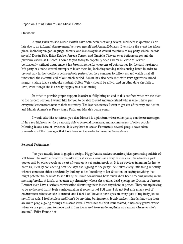 Report on Amina Edwards and Micah Bolton (1) | PDF