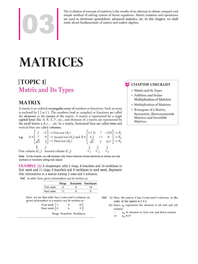 NCERTSTUDY Notes For Class 12-1. Maths-Matrices | PDF