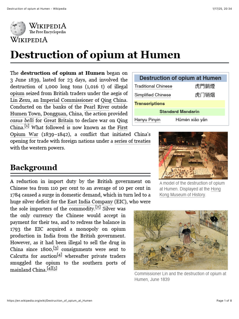 Destruction of opium at Humen - Wikipedia | PDF | Opium | China