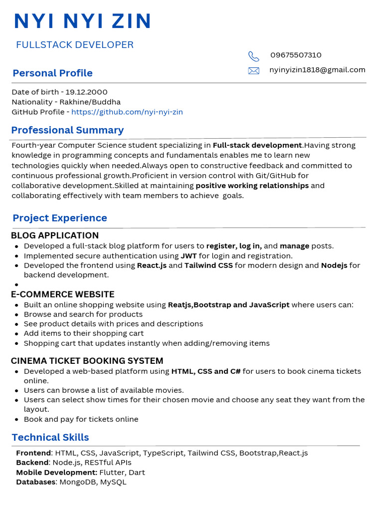 Personal Profile: Fullstack Developer | PDF