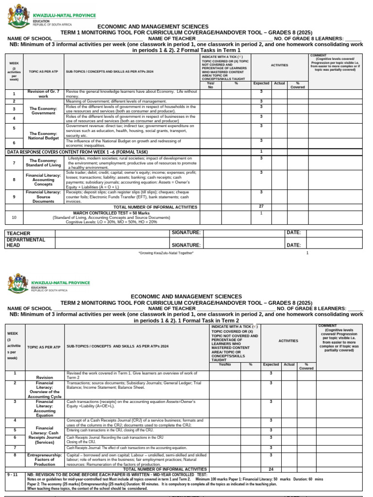 2025 EMS GR 8 - Curriculum Coverage & Handover Tool | PDF | Banks ...